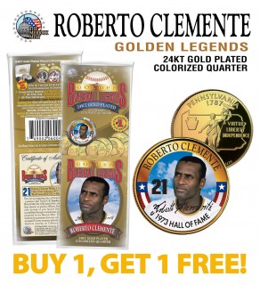 ROBERTO CLEMENTE Golden Legends 24K Gold Plated State Quarter US Coin ...