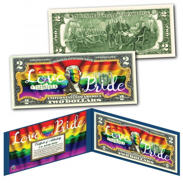 LGBT PRIDE Rainbow Flag Colorized U.S. Genuine Legal Tender $2 Bill ...