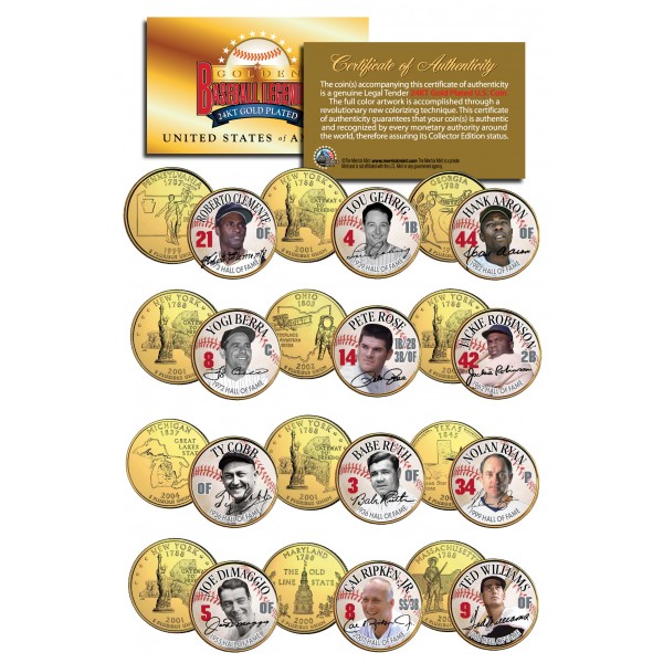 GOLDEN BASEBALL LEGENDS - Hall of Fame - State Quarters US 12-Coin Set ...
