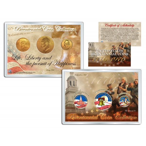 1976 BICENTENNIAL COIN COLLECTION Colorized US 3-Coin Set 24K Plated ...