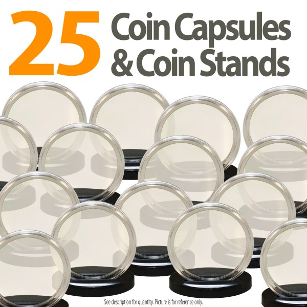 25 Coin Capsules & 25 Coin Stands for JFK HALF DOLLAR - Direct Fit ...