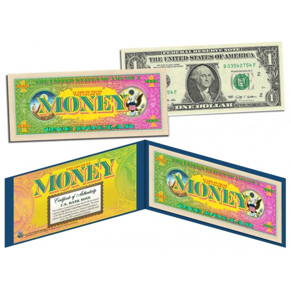 THE COLOR OF MONEY * FULL COLOR BACK * $1 Bill U.S. Genuine Legal Tender