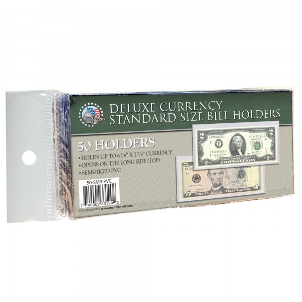50 CURRENCY DELUXE HOLDERS Semi Rigid Vinyl for Banknotes Money US ...