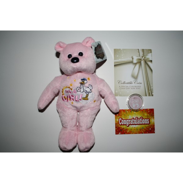 IT'S A GIRL Plush Bear & It’s a Girl JFK Kennedy Half Dollar Colorized ...