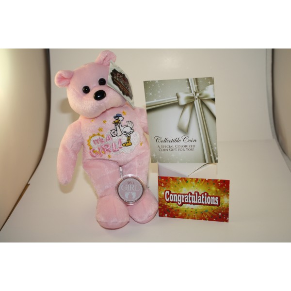 IT'S A GIRL Plush Bear & It’s a Girl JFK Kennedy Half Dollar Colorized ...