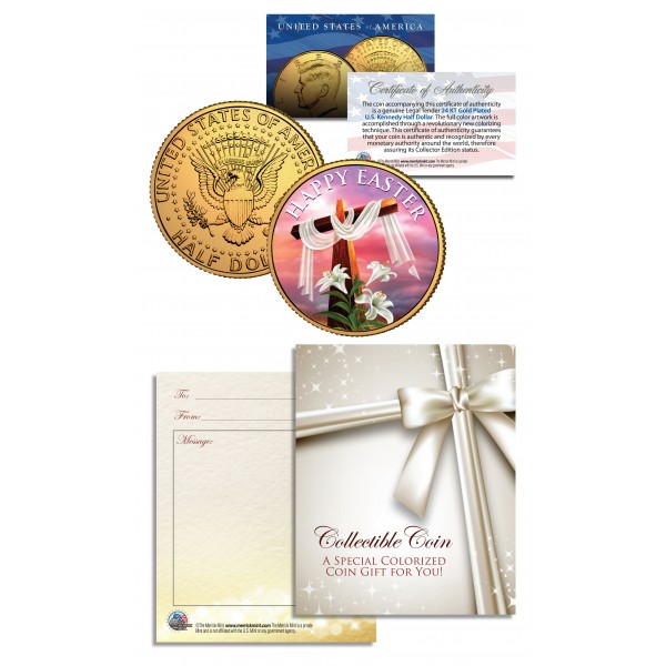 HAPPY EASTER Religious Gift JFK Kennedy Half Dollar Coin 24K Gold Plated