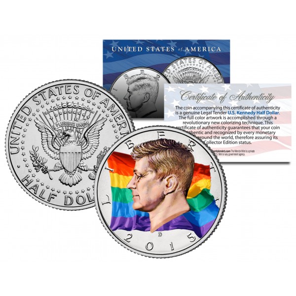 RAINBOW FLAG Colorized 2015 JFK Half Dollar U.S. Coin GAY PRIDE Lesbian ...