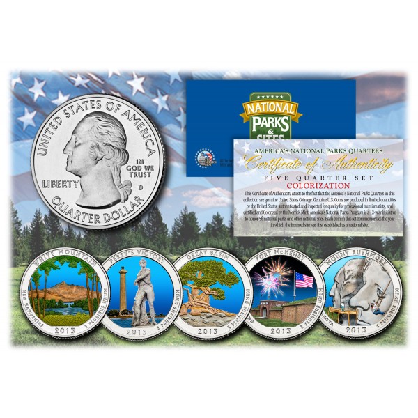 2013 America The Beautiful COLORIZED Quarters U.S. Parks 5-Coin Set ...