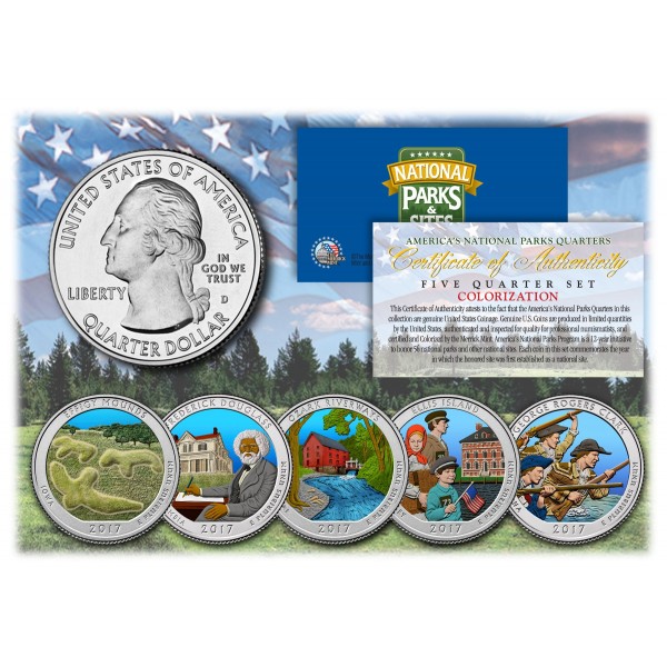 2017 America The Beautiful COLORIZED Quarters U.S. Parks 5-Coin Set ...