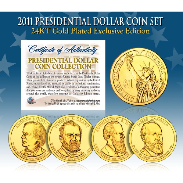 2011 Presidential $1 Dollar U.S. 24K GOLD PLATED - Complete 4-Coin Set ...