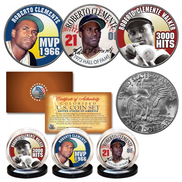 ROBERTO CLEMENTE 1972 IKE Eisenhower Dollar Colorized U.S. 3-Coin ...