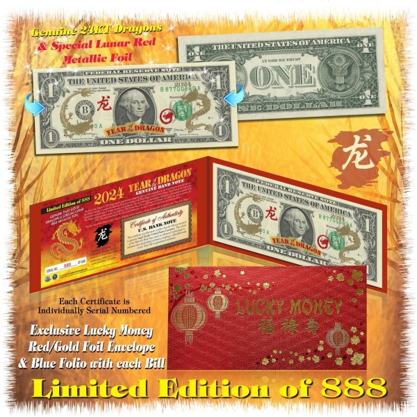 24KT GOLD 2024 Chinese New Year - YEAR OF THE DRAGON - Legal Tender U.S ...
