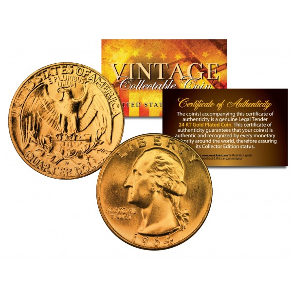 1960s SILVER WASHINGTON Quarter U.S. Coin 24K GOLD PLATED w/Capsule ...