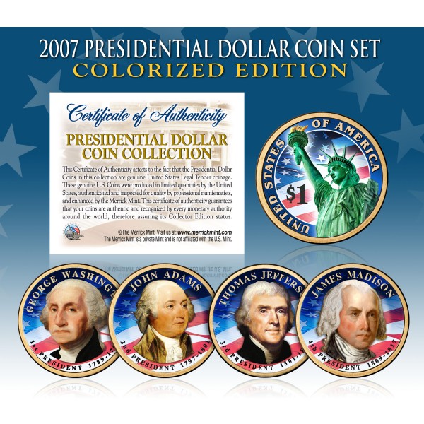 2007 Presidential $1 Dollar U.S. COLORIZED - Complete 4-Coin Set - with ...