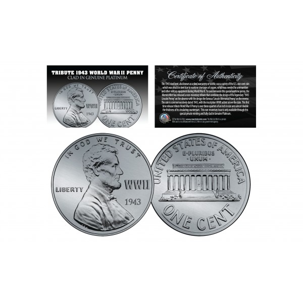 TRIBUTE 1943 World War II Steelie PENNY Coin Clad in Genuine Platinum ...